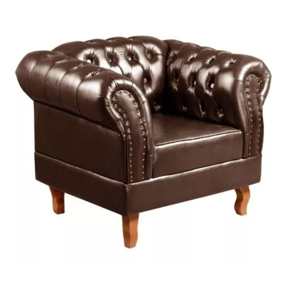Poltrona Chesterfield Dom Pedro Vintage Retrô Capitonê Couro Marrom | MadeiraMadeira