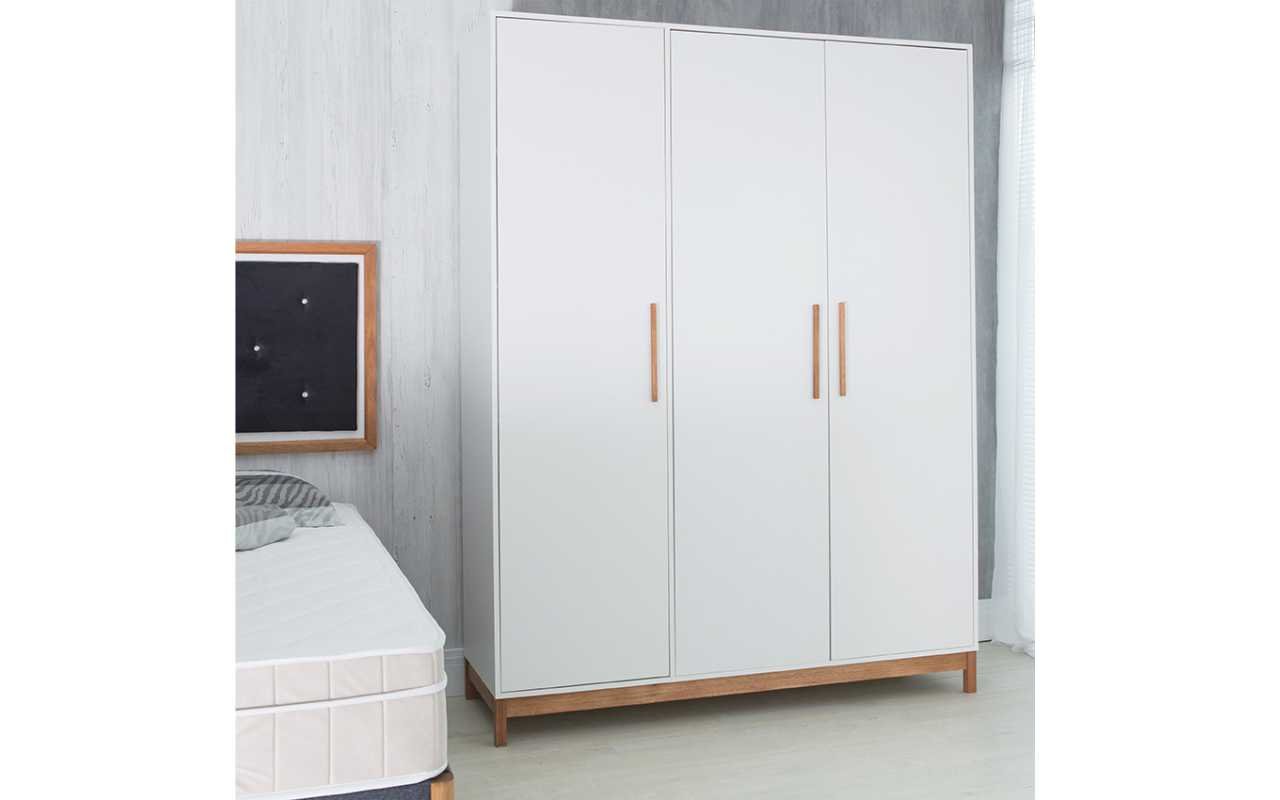 GUARDA-ROUPA 3 PORTAS MDF E MADEIRA MACIÇA BRANCO | MadeiraMadeira