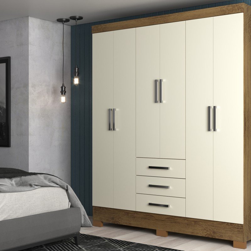 Guarda-Roupas Casal 6 Portas 3 Gavetas Nature Off White Maestro ...