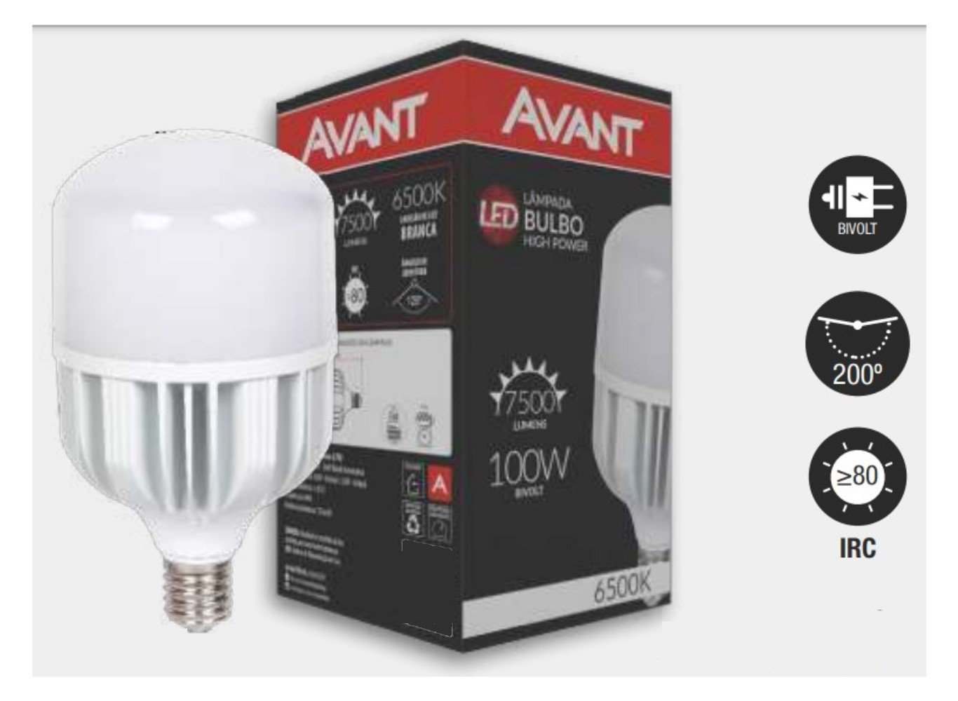 Lampada Bulbo Led Alta Potencia 100W 6500k E40 Branca 310015:Branco ...