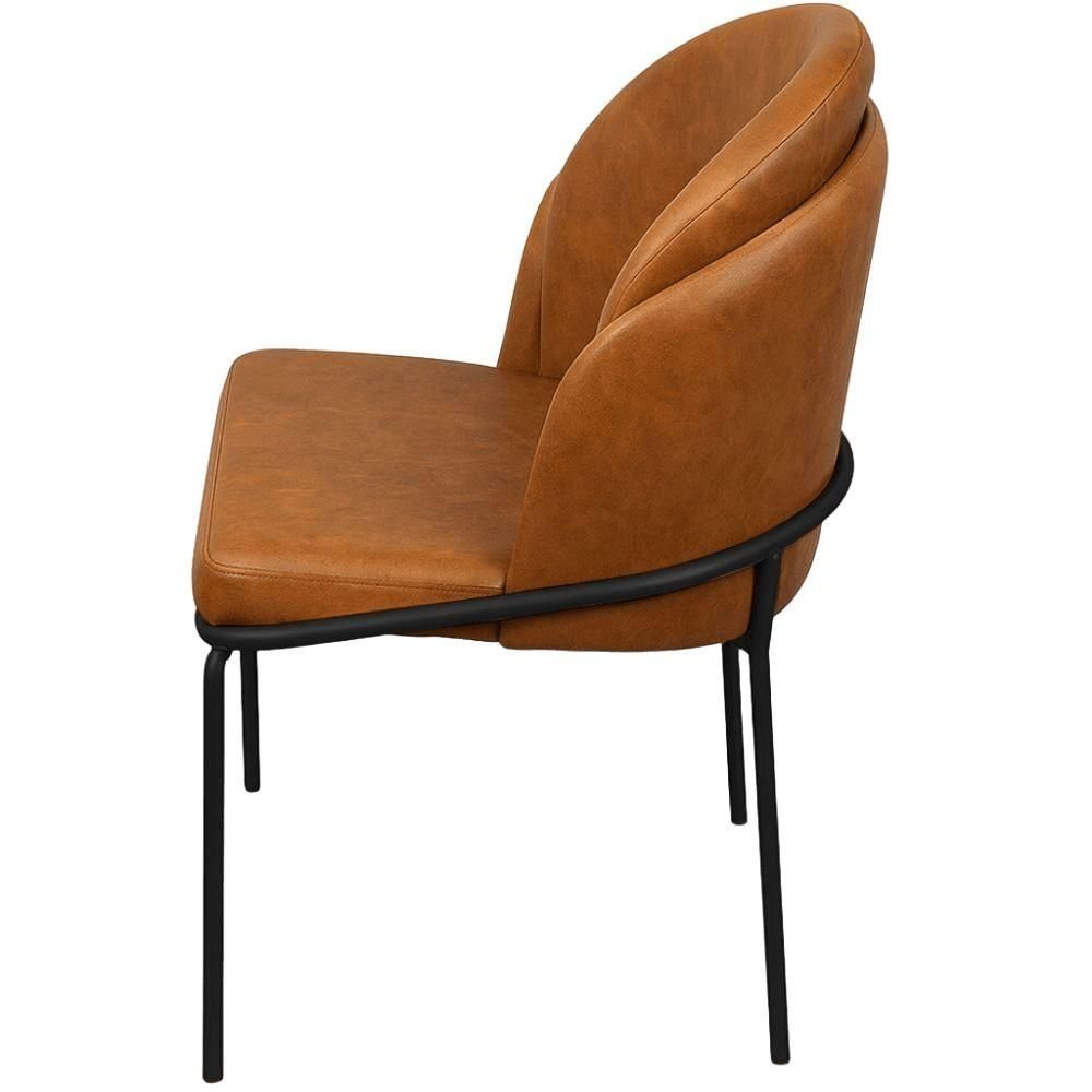 Cadeira Aurora Couro Caramelo Metal Preto | MadeiraMadeira