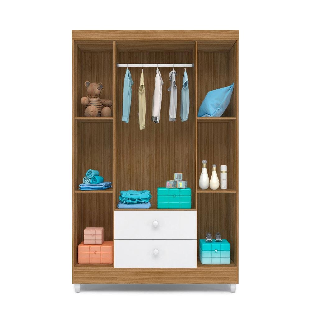 Roupeiro Infantil 4 Portas 2 Gavetas Branco Nature New Encanto ...