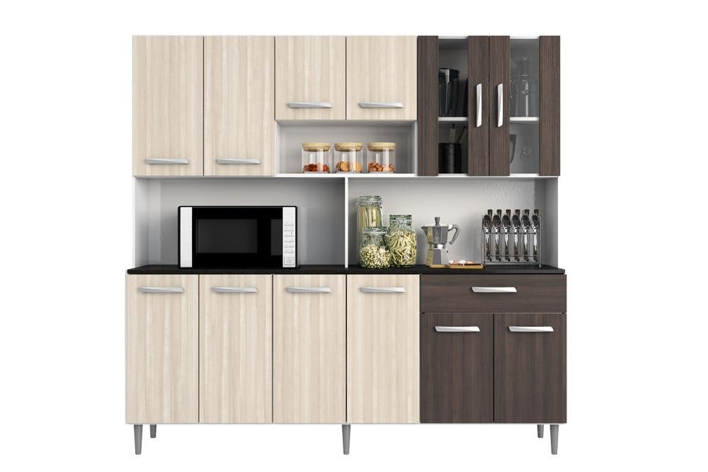 Kit Cozinha 12 Portas 1 Gaveta Antonela Branco/Rovere/Amêndoa - FdECOR ...