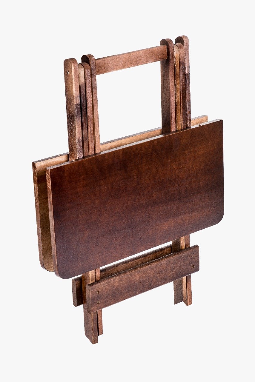 Jogo De Mesa Dobravel 70x70Cm C/4 Cadeiras Madeira Pinus Cor Imbuia Maplan | MadeiraMadeira