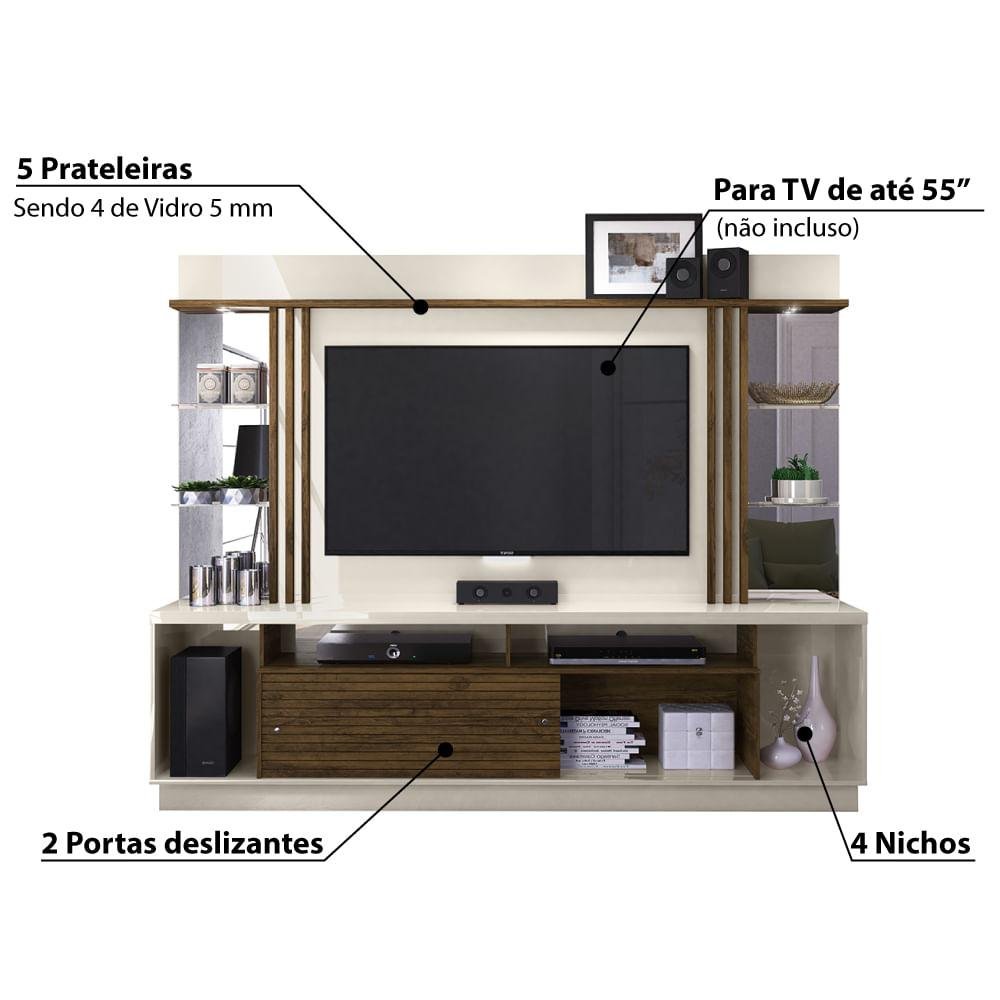 Rack com Painel Frizz Gold para TV de 55-Off White/Imbuia | MadeiraMadeira