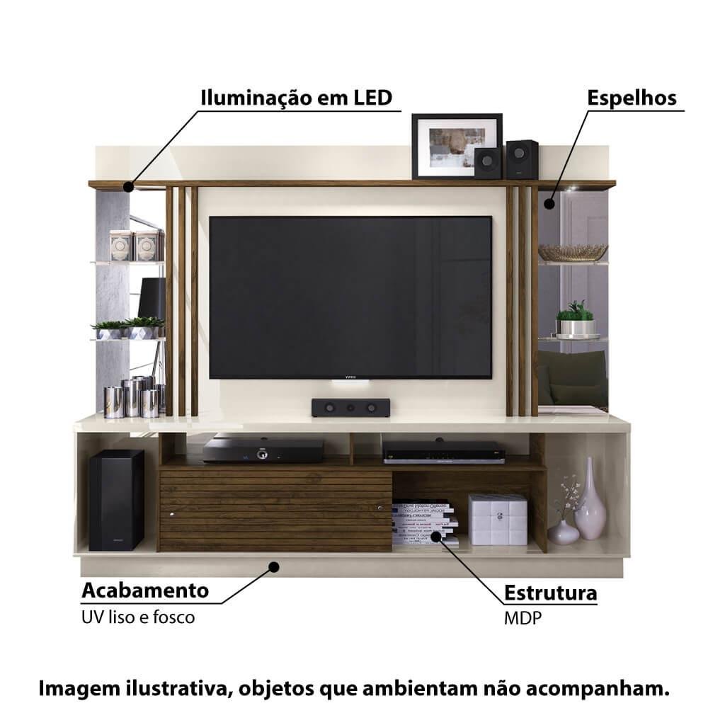 Rack com Painel Frizz Gold para TV de 55-Off White/Imbuia | MadeiraMadeira