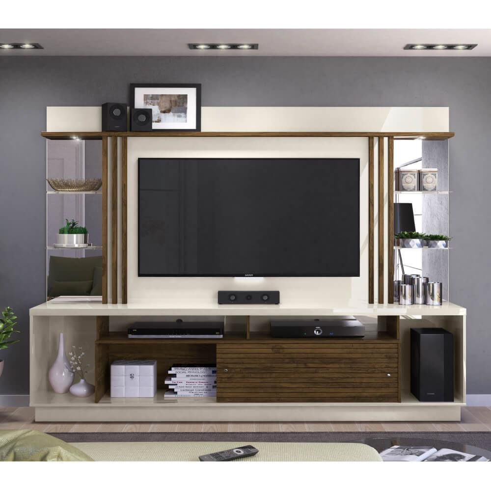 Rack com Painel Frizz Gold para TV de 55-Off White/Imbuia | MadeiraMadeira
