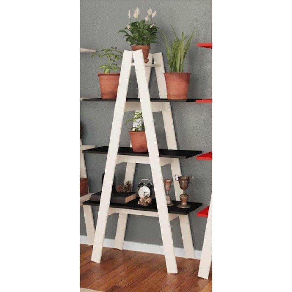 Estante Escada 3 Prateleiras Movelbento Branco Com Preto | MadeiraMadeira