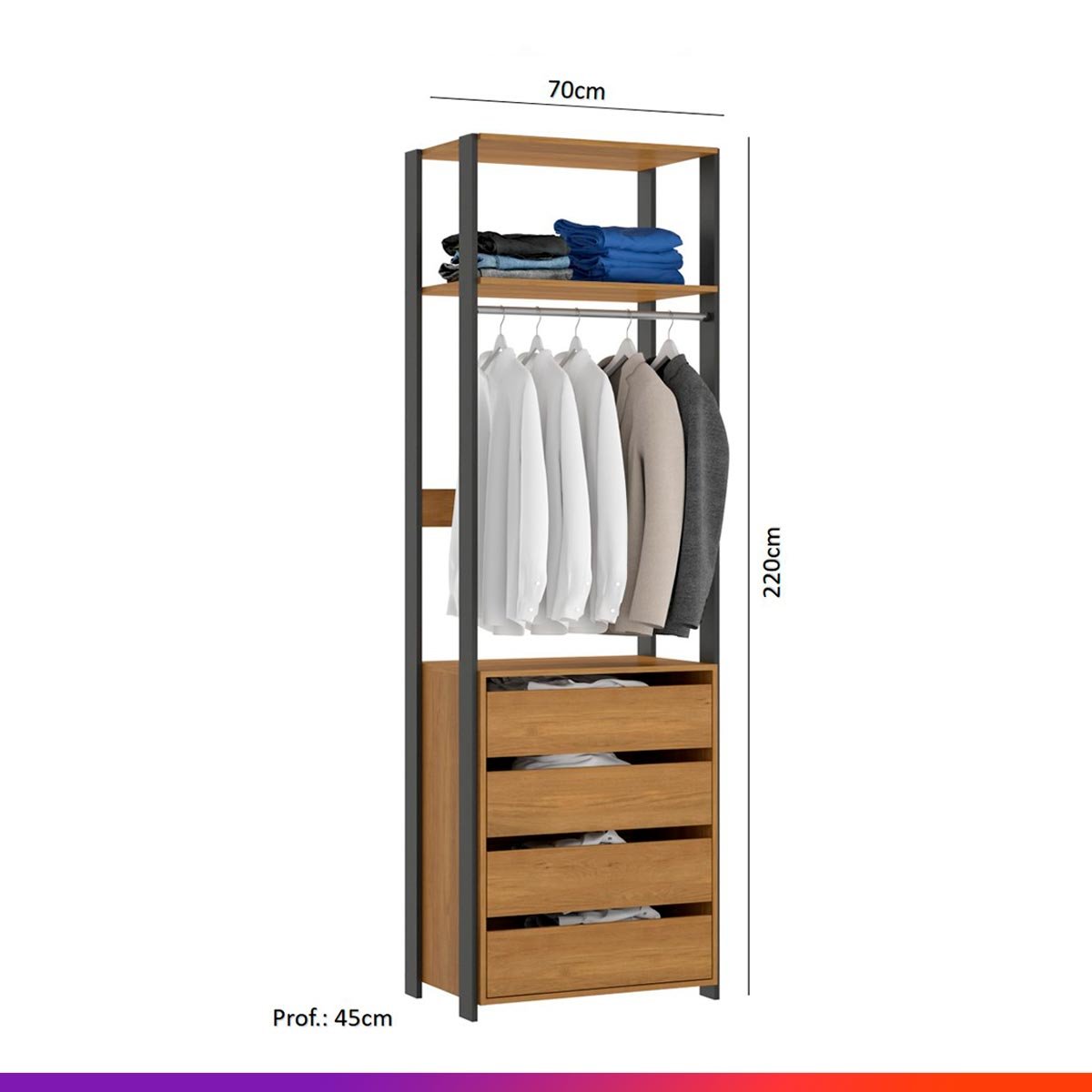 Conjunto Closet Aberto Modulado Estilo Industrial 8 Peças MDP Carvalho ...