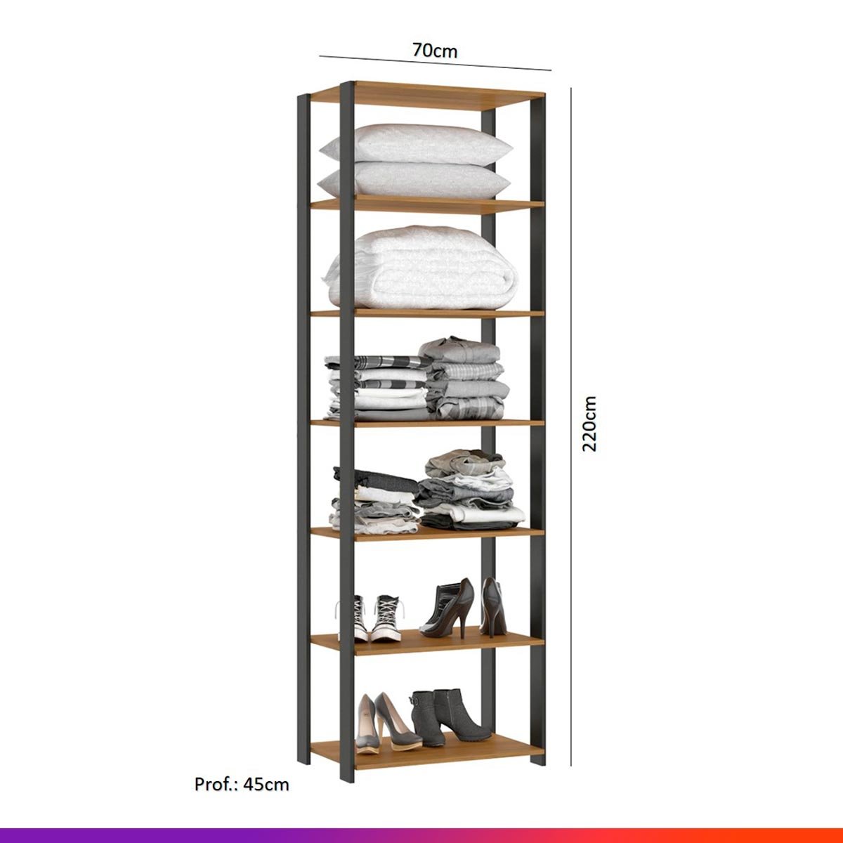 Conjunto Closet Aberto Modulado Estilo Industrial 8 Peças MDP Carvalho ...