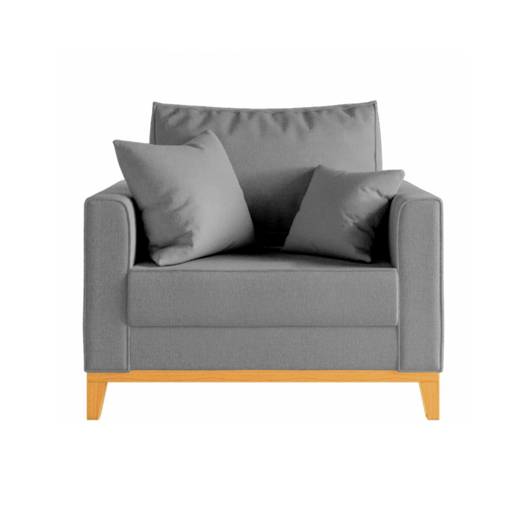 Kit 2 Poltronas Beny 80cm Base de Madeira Linho | MadeiraMadeira