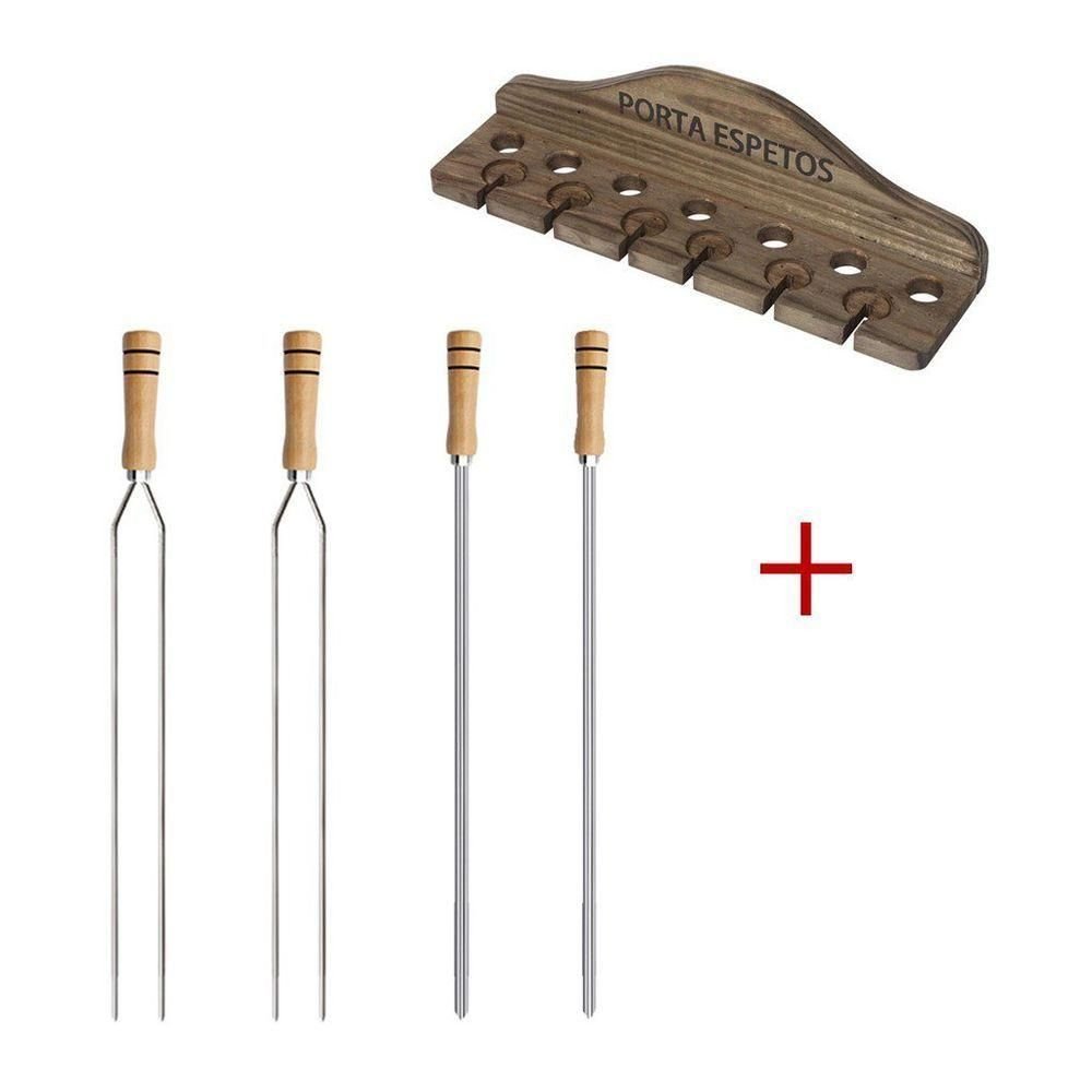 Kit Churrasco Porta Espeto + 2 Espetos Duplo e 2 Espetos Simples 65cm ...