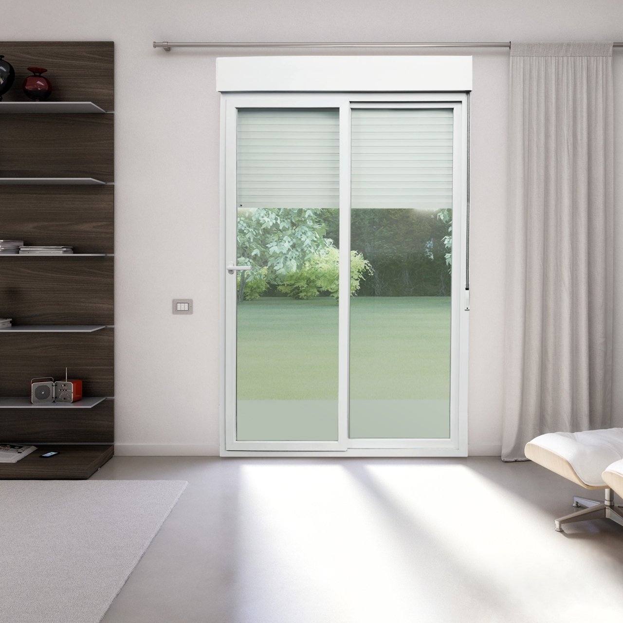 Porta de PVC Integrada 230x200cm com 2 Folhas e Vidro Liso Temperado ...