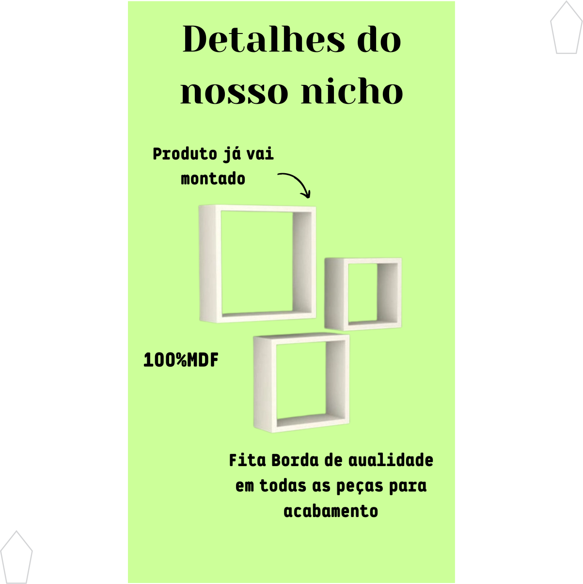 Kit 3 Nichos Mdf Decorativo Combo Trio Quadrado Jogo Nicho | MadeiraMadeira