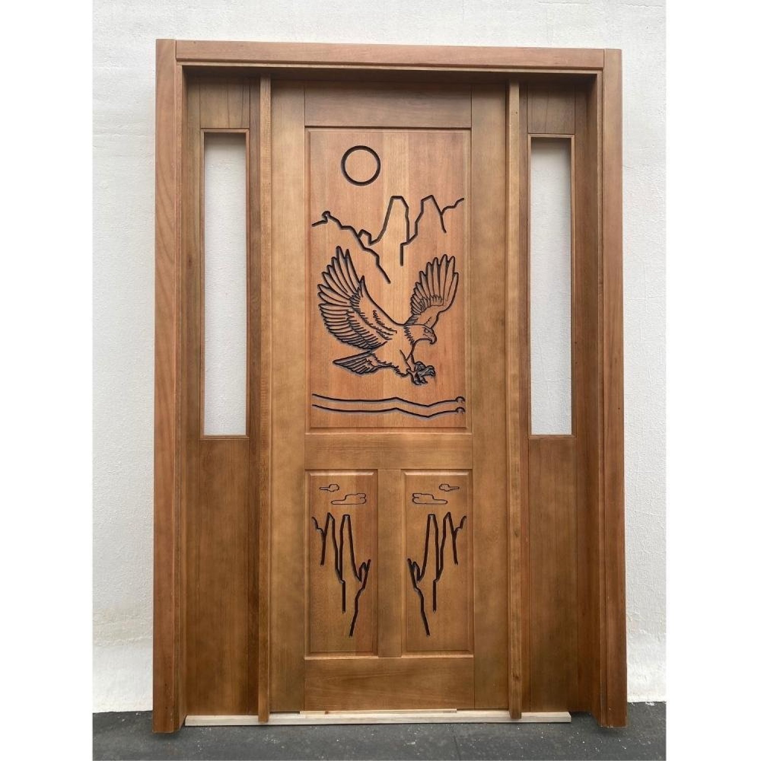 Portal Madeira Maciça Vitrô Duplo Águia Entalhada Completa 153x213x16cm ...