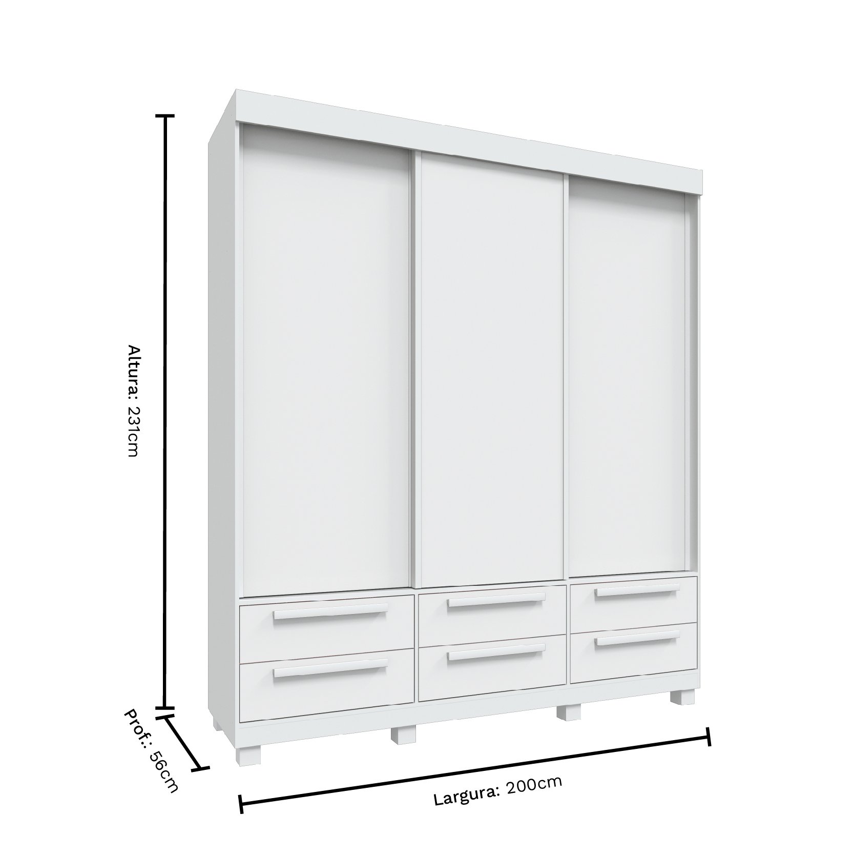 Guarda Roupa Casal Rimo 100% MDF 3 Portas Deslizantes com 6 Gavetas ...