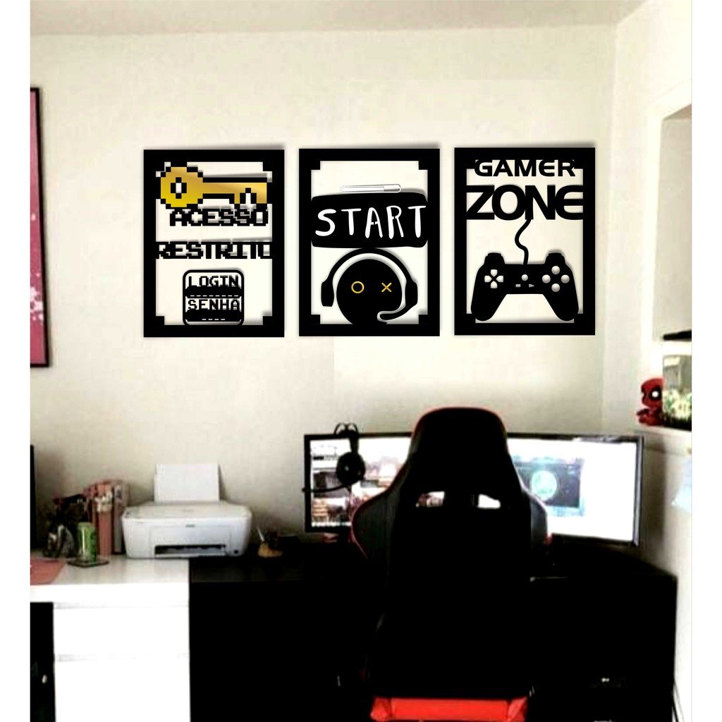 Trio de Quadros Gamer Zone | MadeiraMadeira