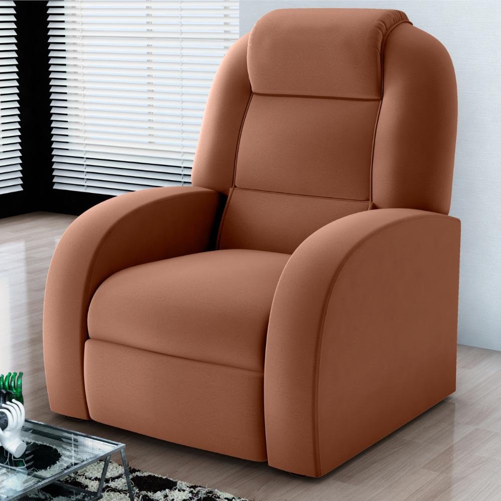 Poltrona para Sala Reclinável Larry Veludo Cobre | MadeiraMadeira