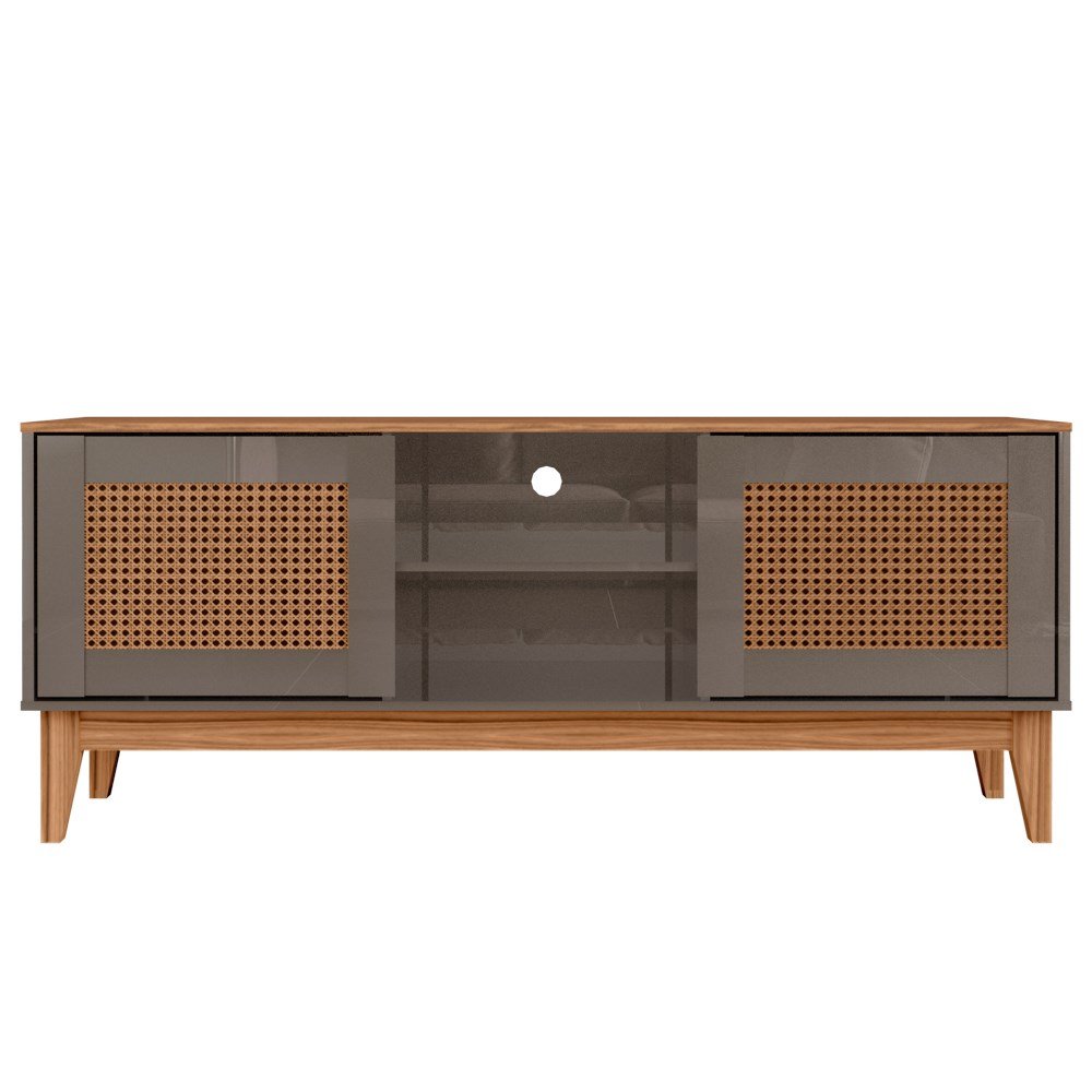 Rack Para Sala TV Até 60 Pol. 2 Portas 2 Nichos 1,35 Safira C14 Cinza Perola/ Noce - Mpozenato ...