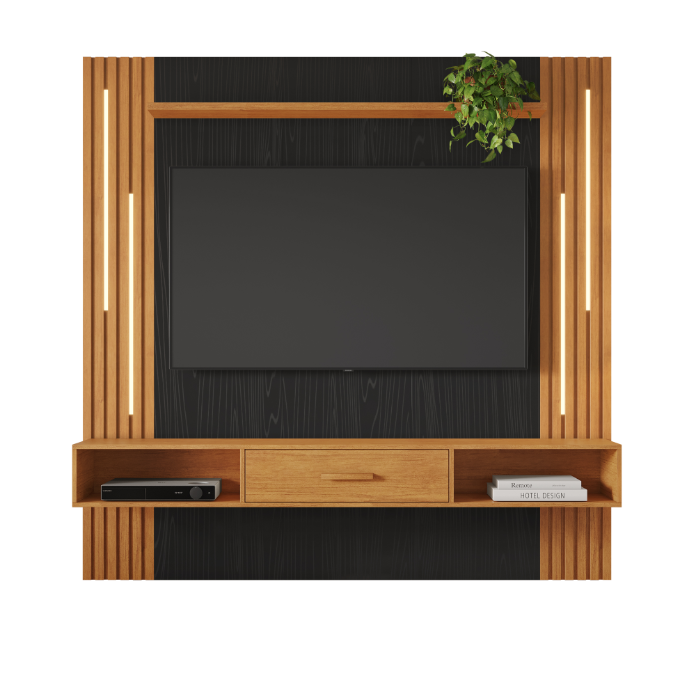 Painel Mdp e Mdf Ripado para Tv de até 65 Polegadas Cinamomo e Preto ...
