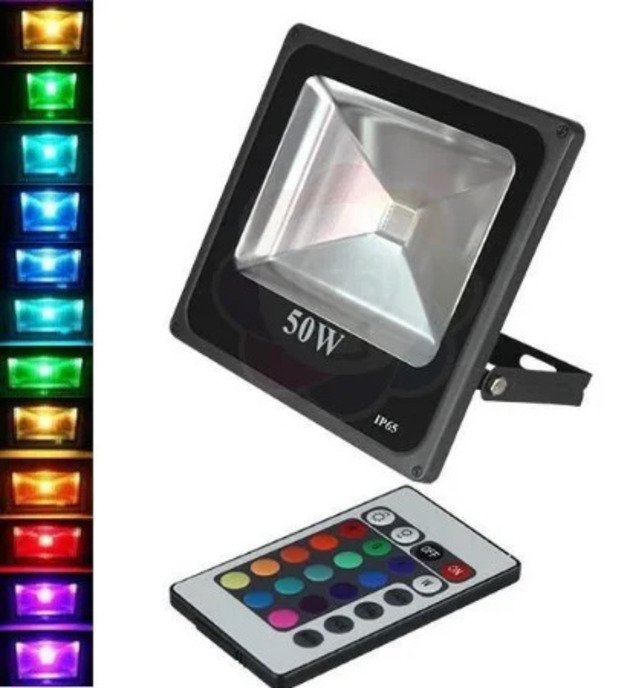 Refletor LED 50W Slim RGB Colorido com Controle | MadeiraMadeira
