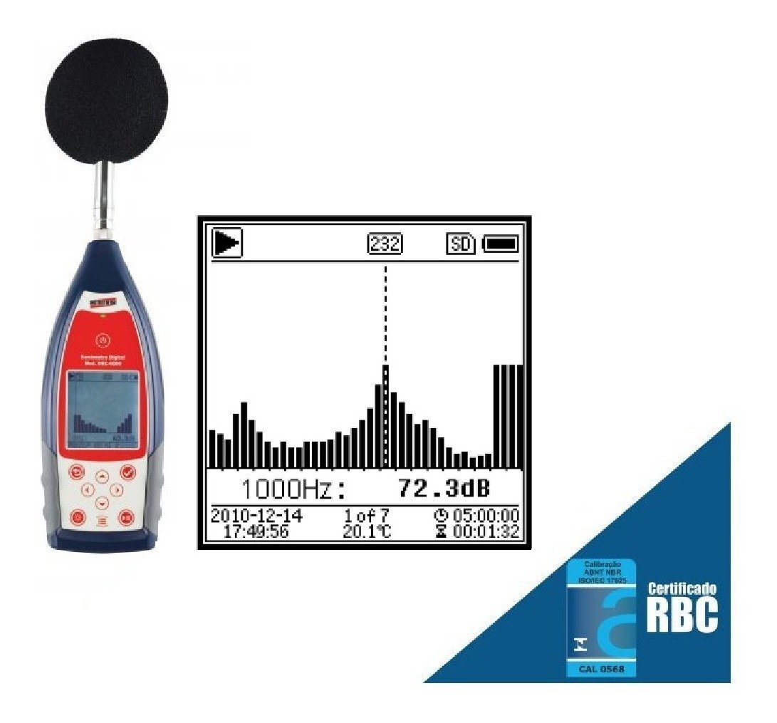 Kit Sonômetro Filtro Banda 1/3 Oitava Dec-6000 Portátil Com Certificado ...
