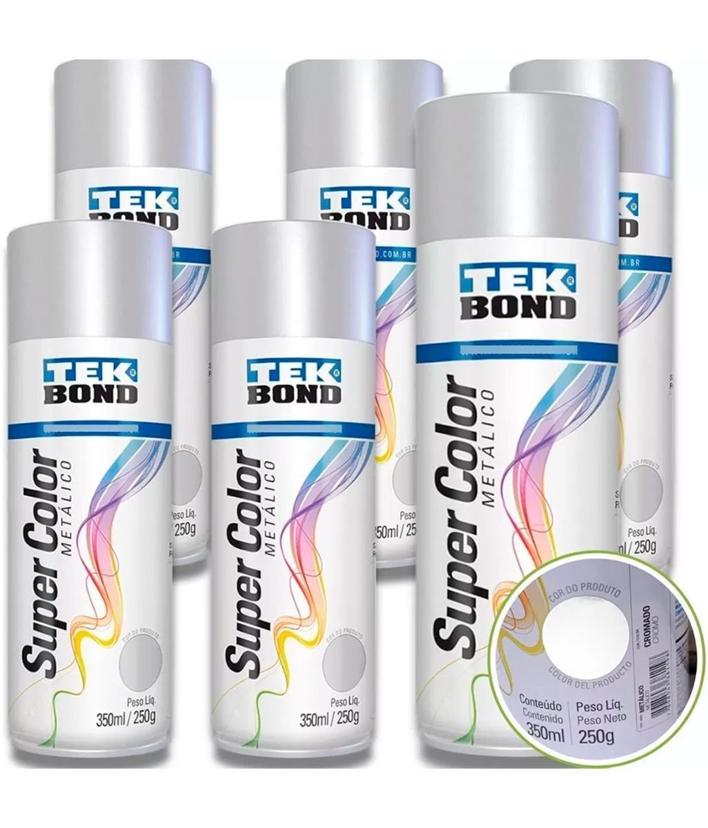 Kit com 6 Tinta Spray Cromado Metalico Tekbond 350ml | MadeiraMadeira