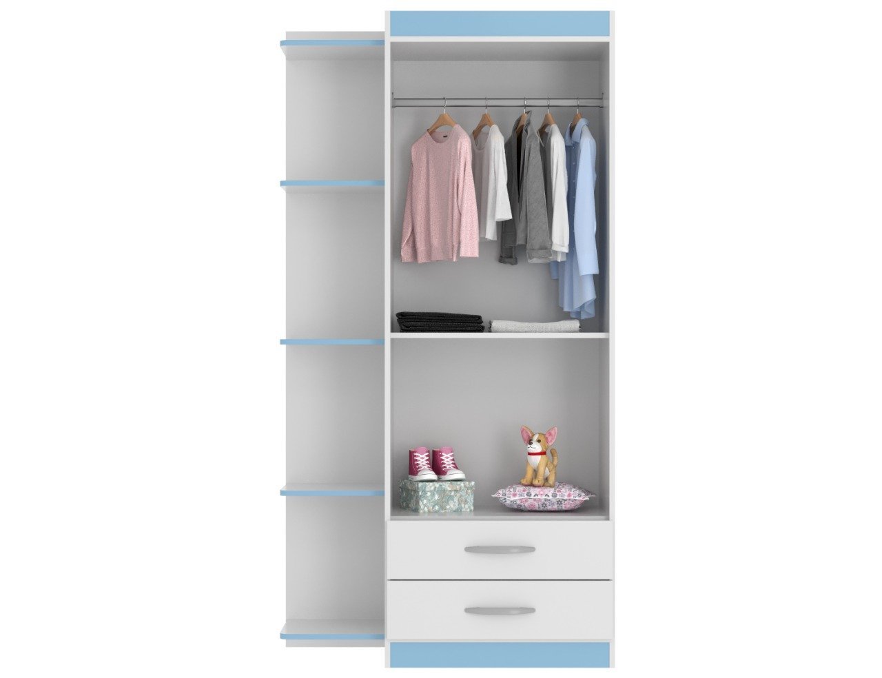 Guarda Roupa/Roupeiro Infantil 2 Portas 2 Gavetas Branco/Azul Com ...