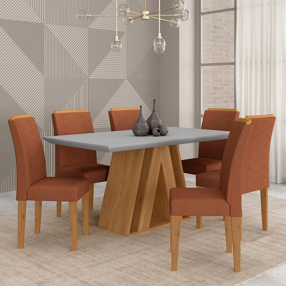 Mesa de Jantar 6 Cadeiras 1,60 Ravena Cinamo/off/terrac - M. Arapongas Cinamomo/off White ...
