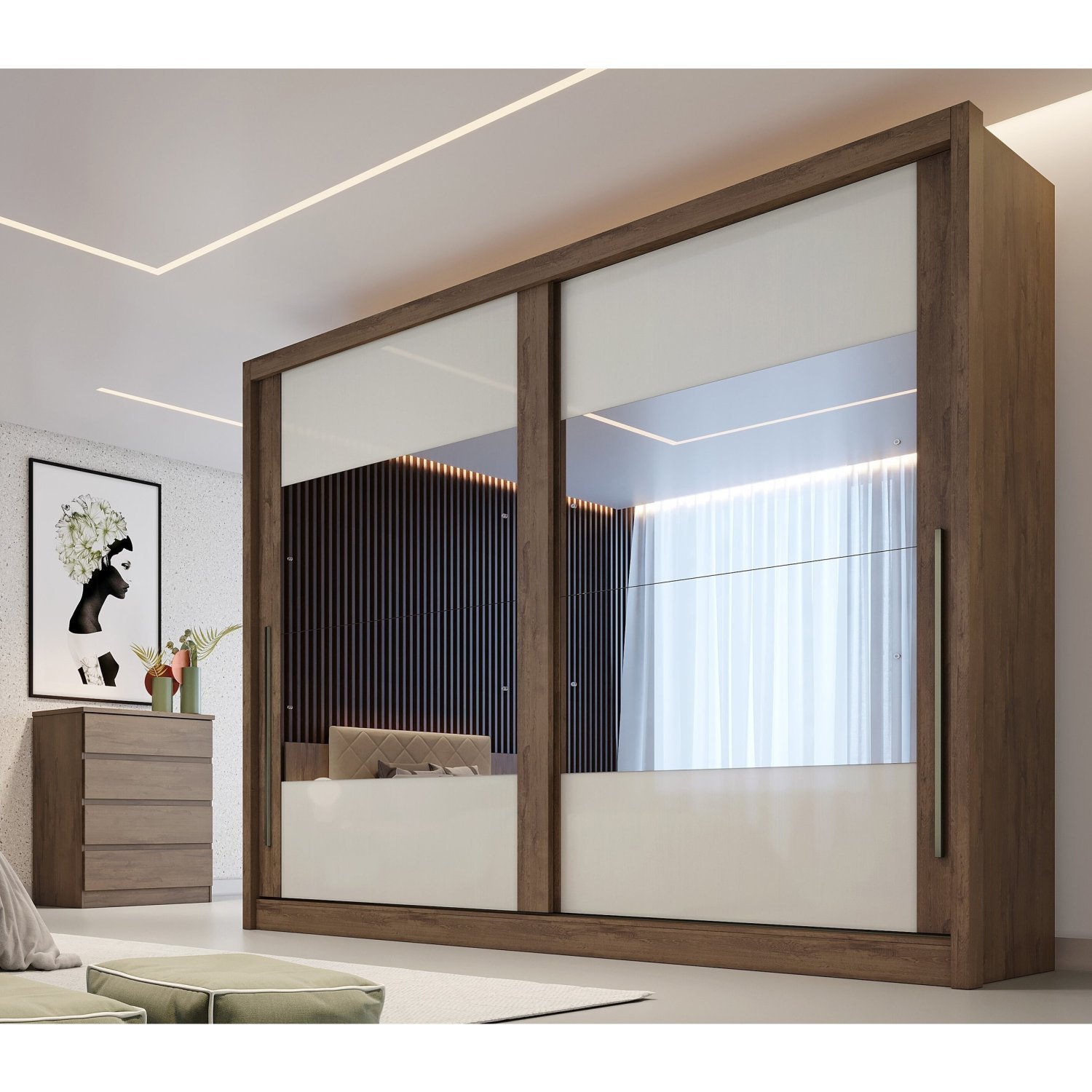 Guarda Roupa Casal com Espelho 2 Portas 8 Gavetas Vienna Novo Horizonte ...