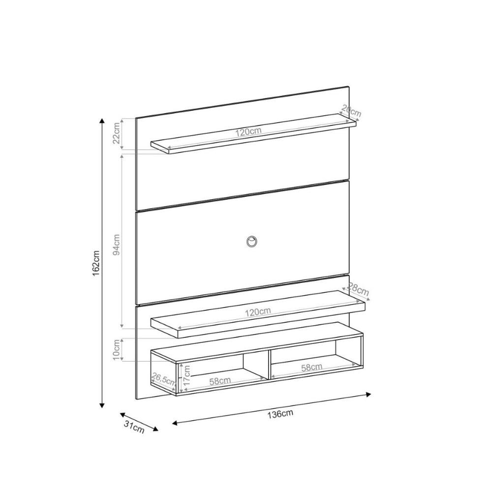 Painel Suspenso Life TV 50 Polegadas 1,36m Freijó/Off White ...