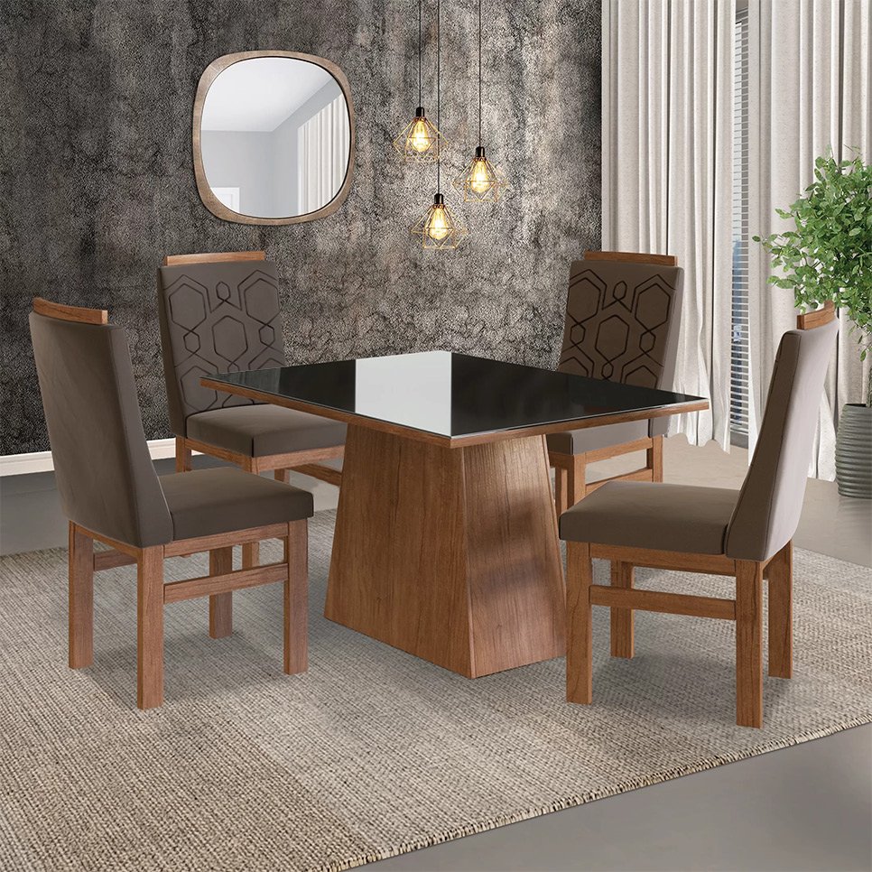 Conjunto Sala de Jantar Mesa 90x120cm Tampo Vidro com 4 Cadeiras ...