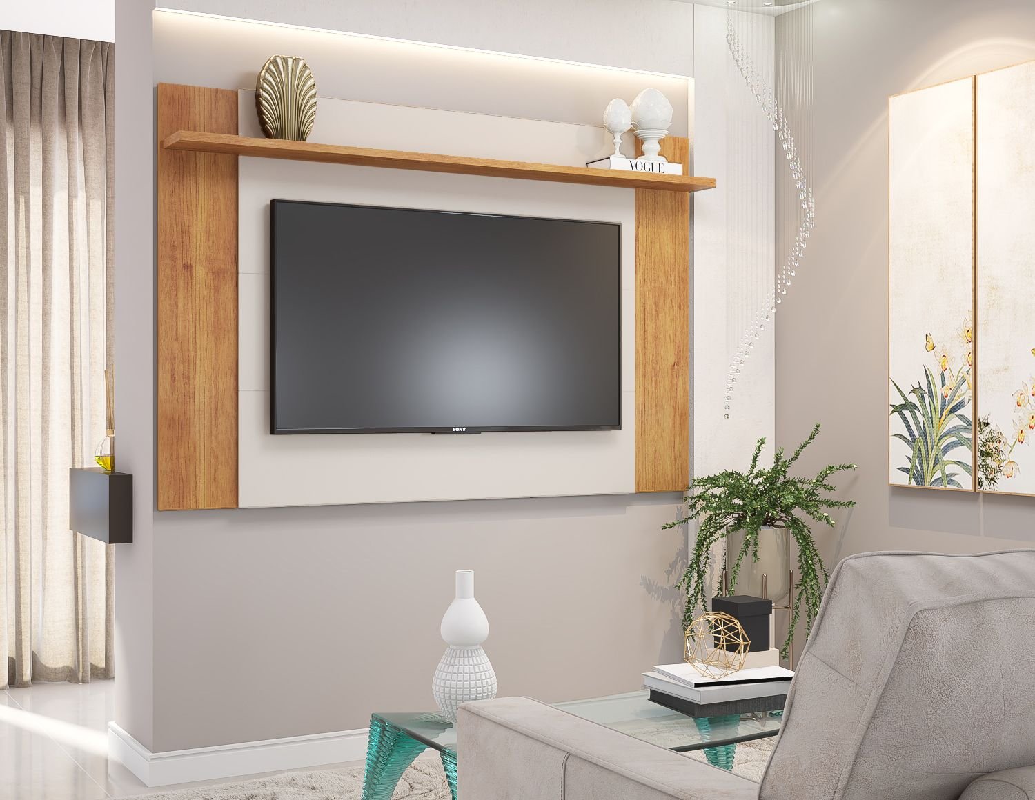 Painel Suspenso para TV até 55 Polegadas 1 Prateleira Talita Viero ...