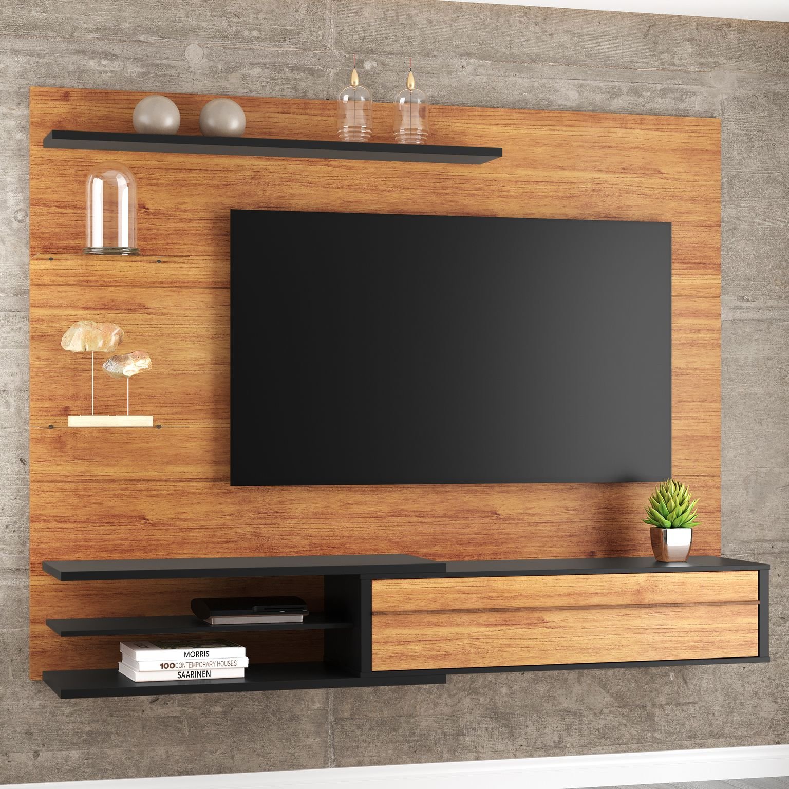 Painel Suspenso para TV até 60 Polegadas 1 Portas 4 Prateleiras ...