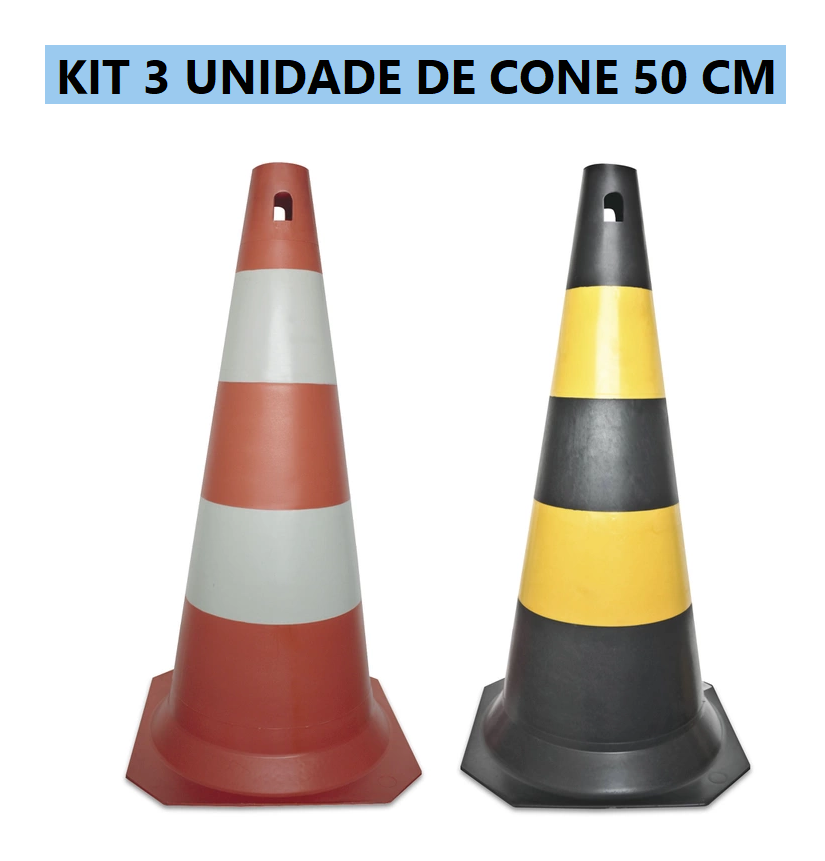 3x Cone Rígido Sinalização Plt 50cm De Trânsito Epi - Laranja ...