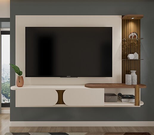 Painel Toronto Cor Off White C/pinho Ripado | MadeiraMadeira