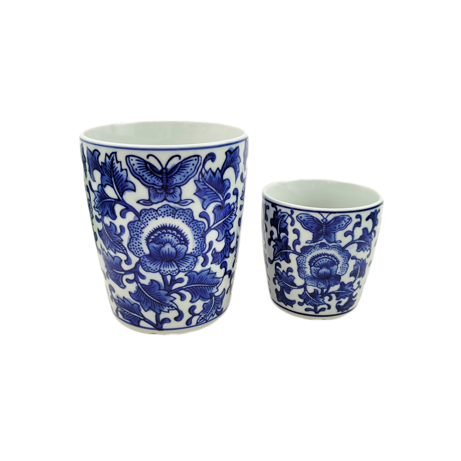 Vaso Azul E Branco 15/10cm Flores E Borboletas Porcelana 2pc ...