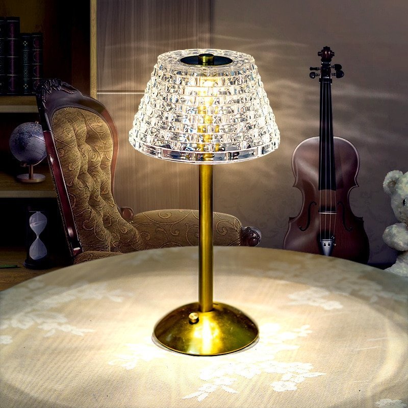 Abajur Acrílico Cristal Table Lamp LED Toque Escurecimento Desk Lamp ...