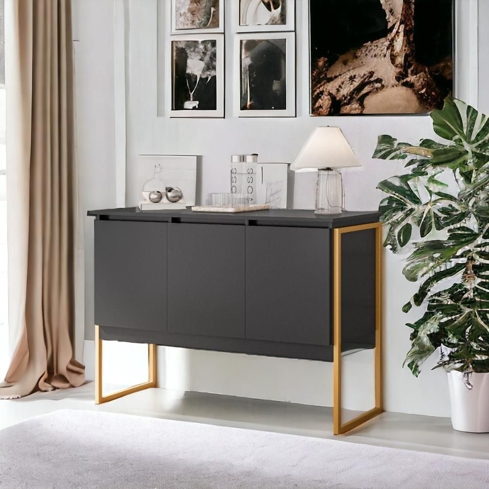 Buffet Compacto 3 Portas Verona - Preto Dourado | MadeiraMadeira
