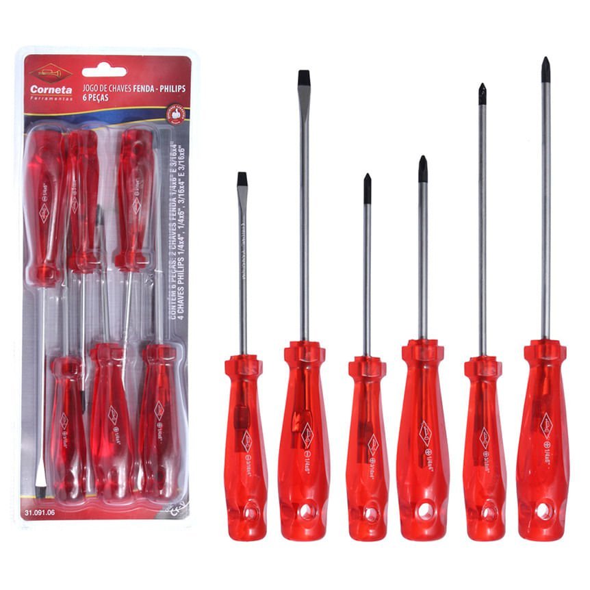 Chave Fenda/Philips Jogo 6 Peças Corneta | MadeiraMadeira