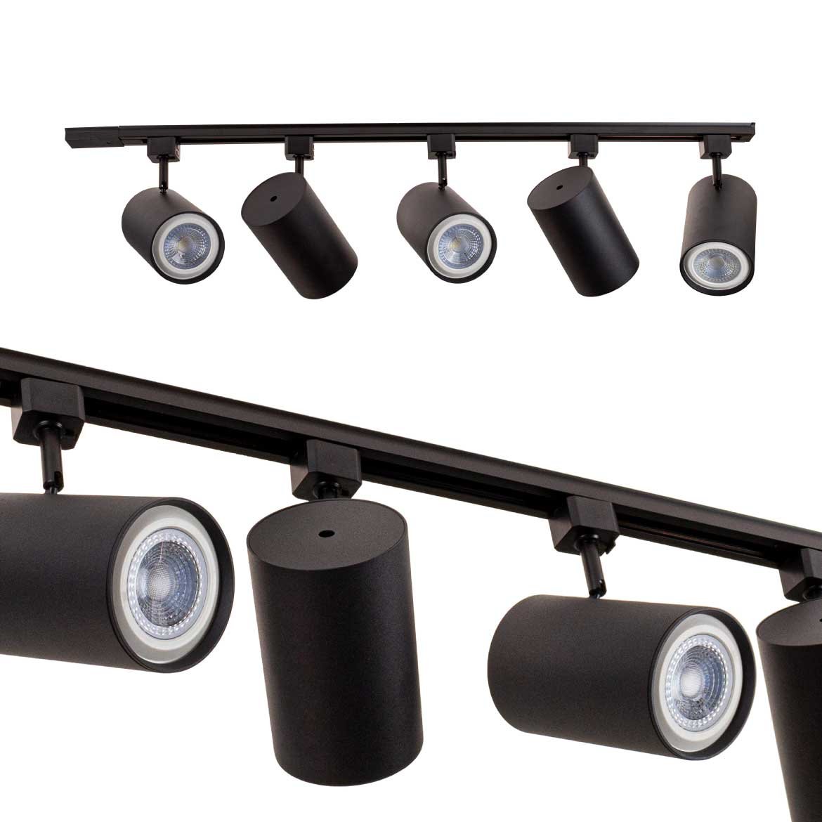 Trilho Eletrificado 1M + 5 Spot Preto + 5 LED Par30 Branco Frio St2335 ...