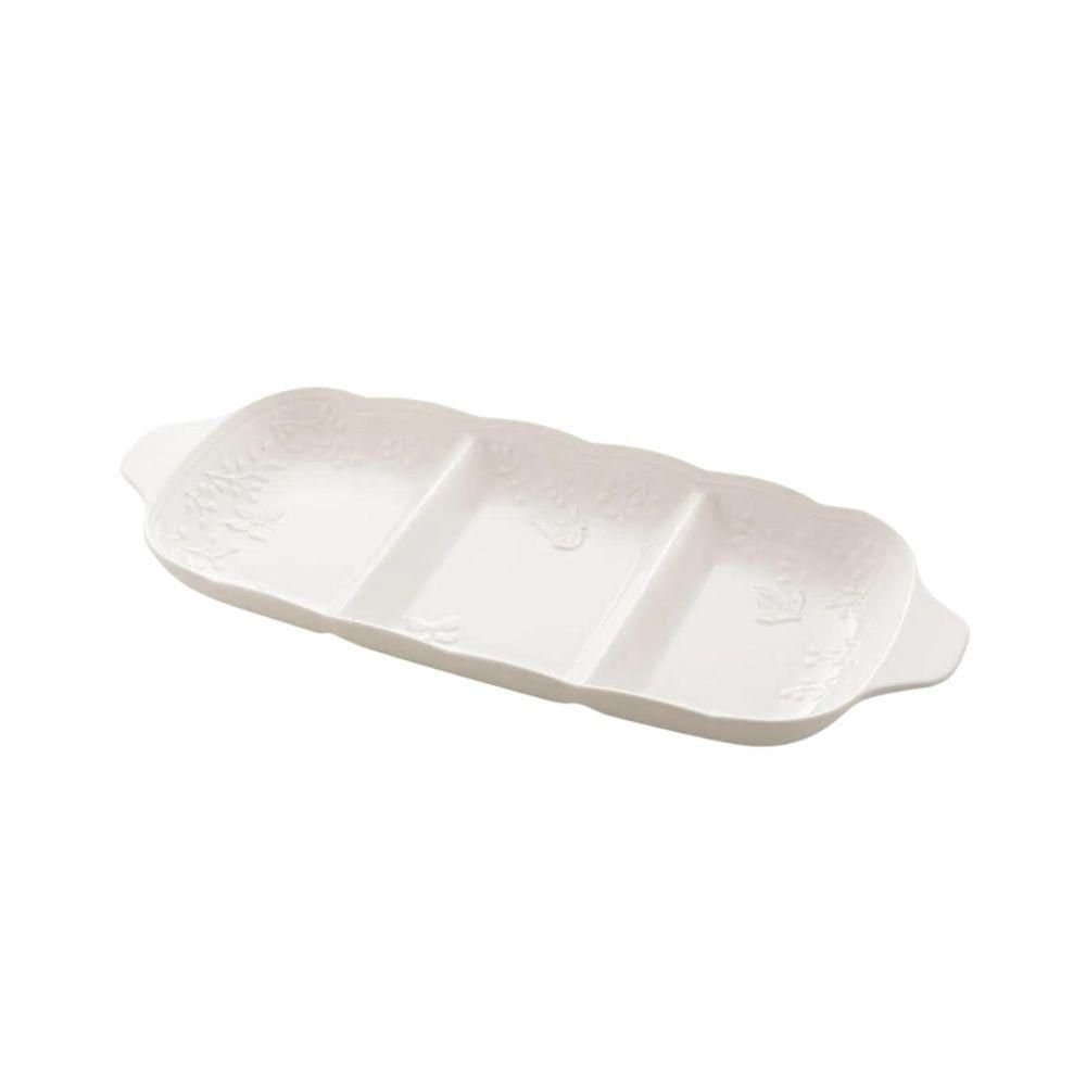 Petisqueira com 3 Divisórias em Porcelana Butterfly Flower 34x14,5cm ...