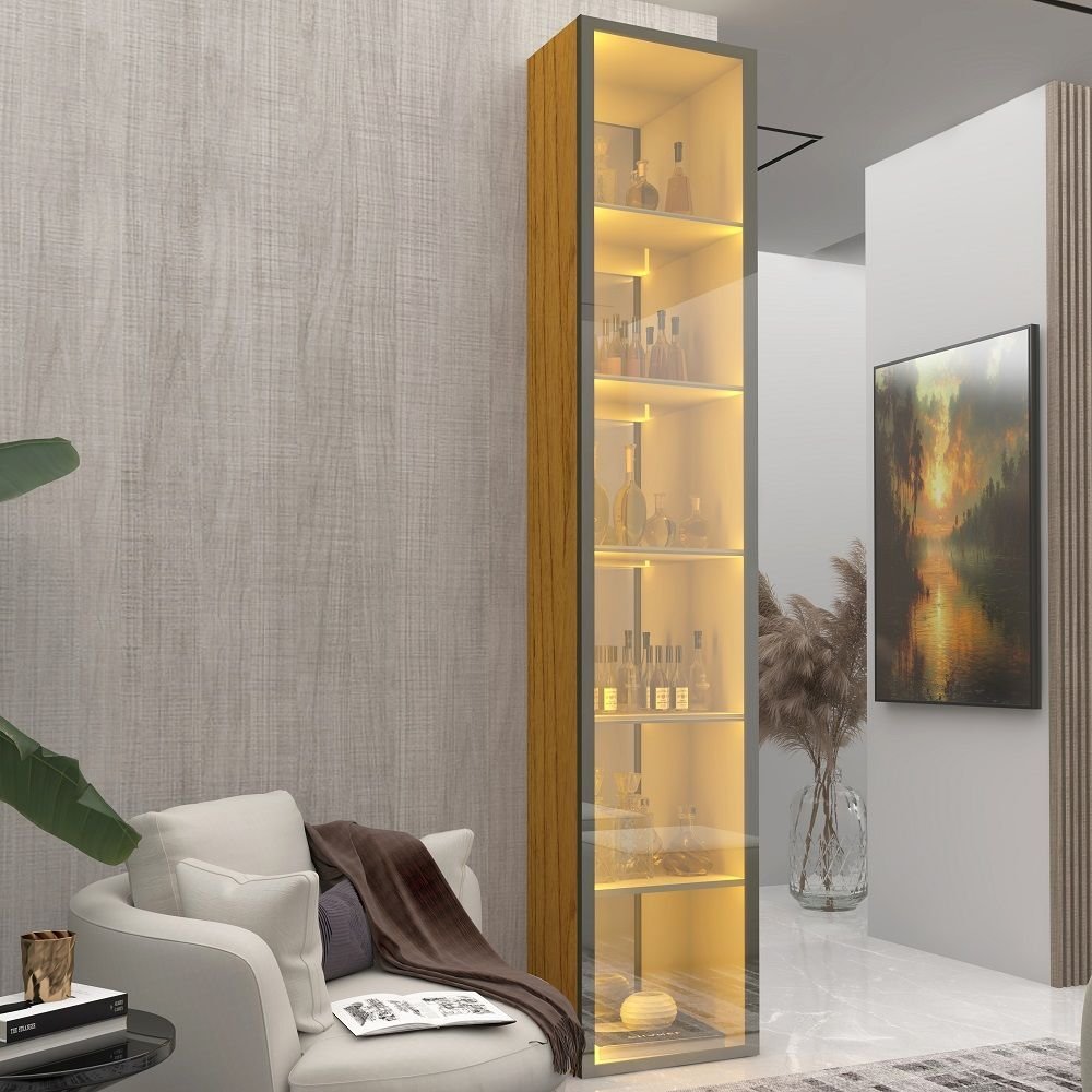 Cristaleira Torre Luminare Reflecta Led 100% Mdf Naturale - Gelius ...