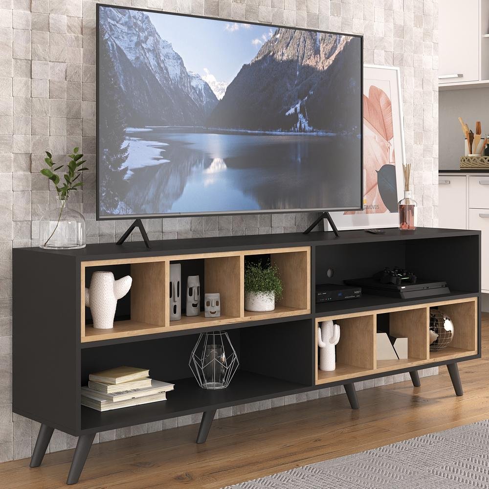 Rack para TV 75" Retrô com Nichos Jazz Multimóveis MP1022 Preto/Rustic ...
