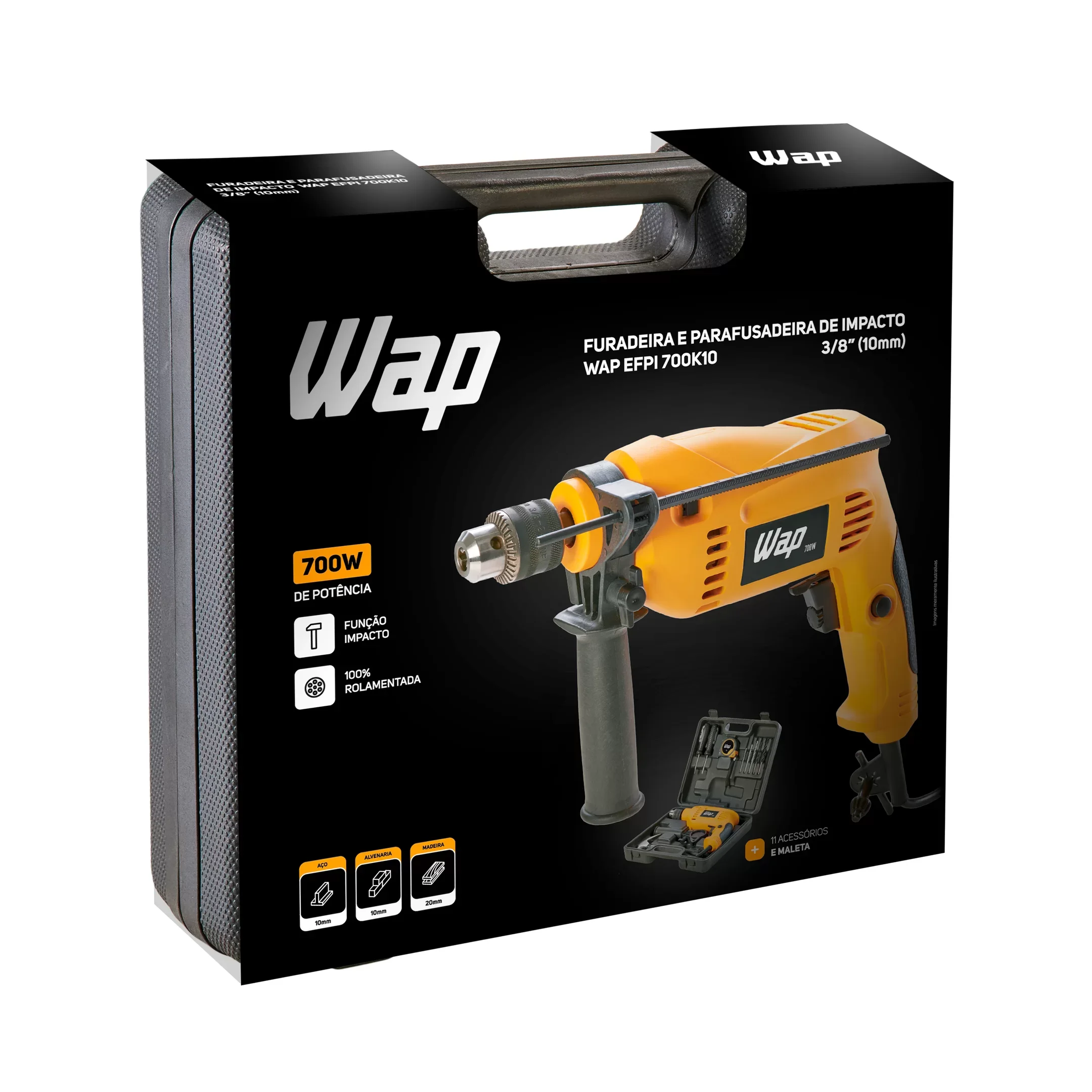 Furadeira e Parafusadeira de Impacto WAP Efpi 700k10 com Maleta 700W 220v | MadeiraMadeira