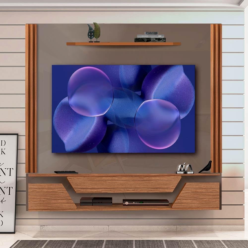 Painel Suspenso Ripado TV 60 Polegadas Cinza Pérola Noce Poseidon 1.8 Shop JM | MadeiraMadeira