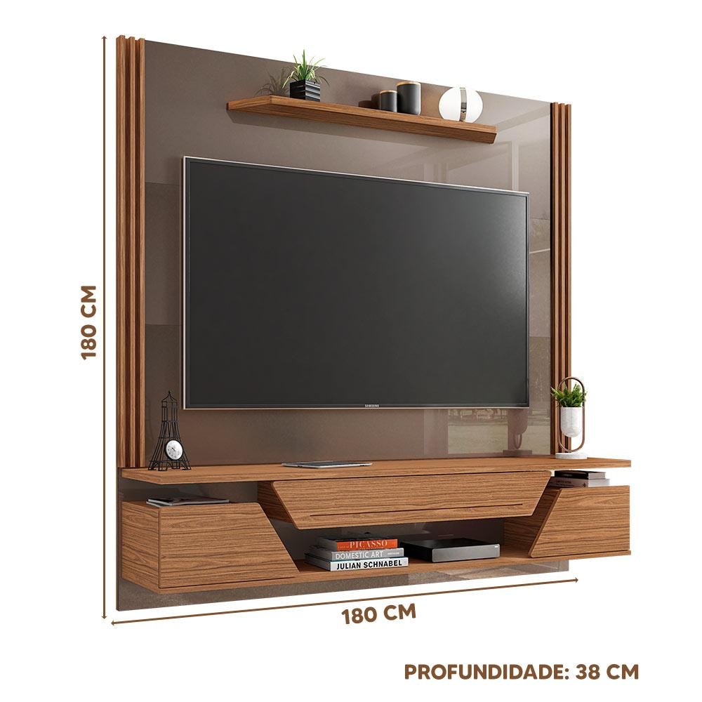 Painel Suspenso Ripado TV 60 Polegadas Cinza Pérola Noce Poseidon 1.8 Shop JM | MadeiraMadeira