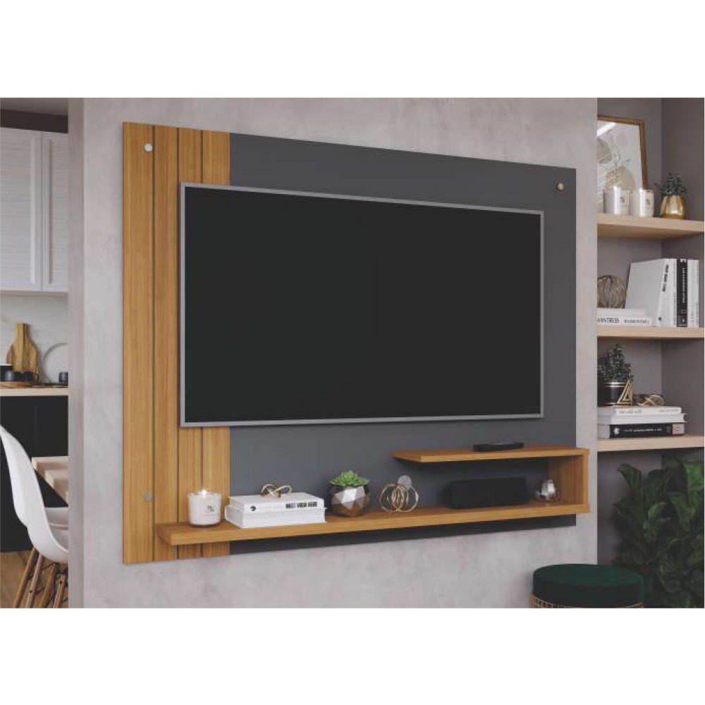 Painel para Tv até 50" com prateleira Dunas Permobili Grafite/Nature ...