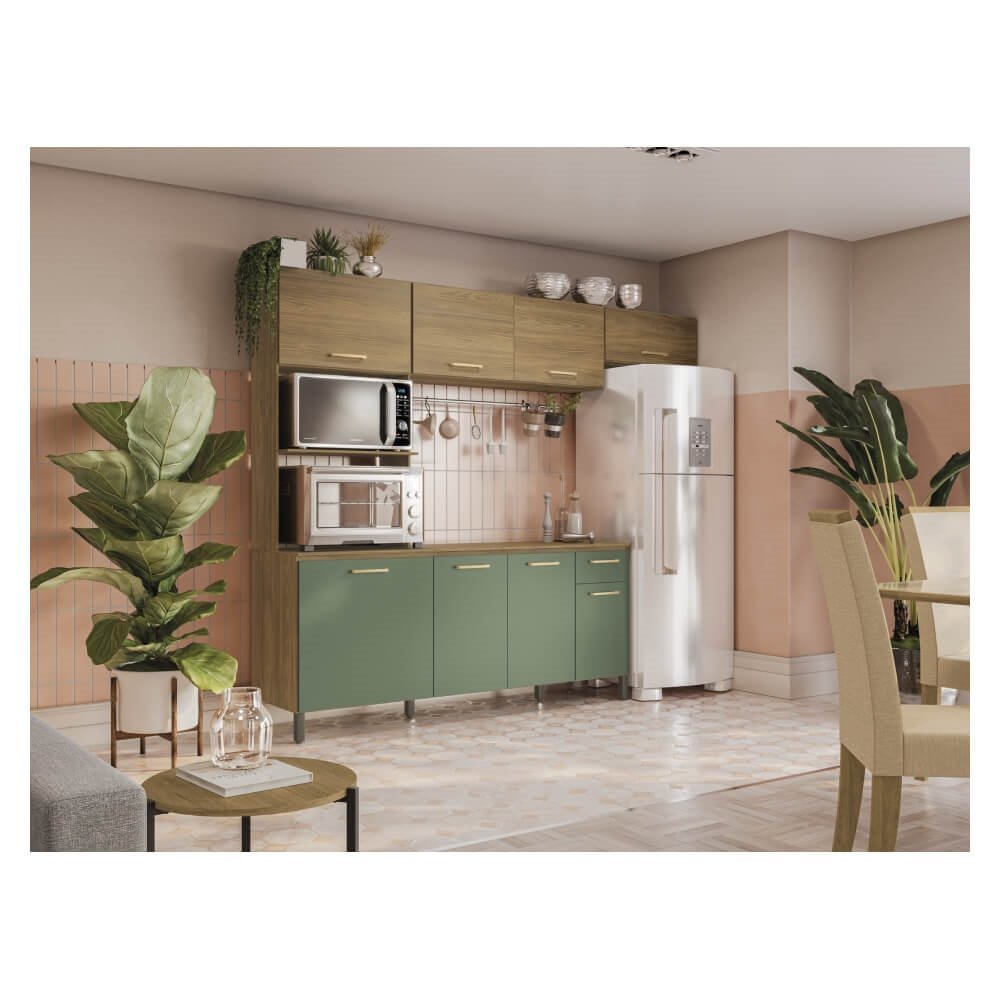 Cozinha Compacta com Tampo Liso 258cm 8 Portas 1 Gaveta Cb812 ...