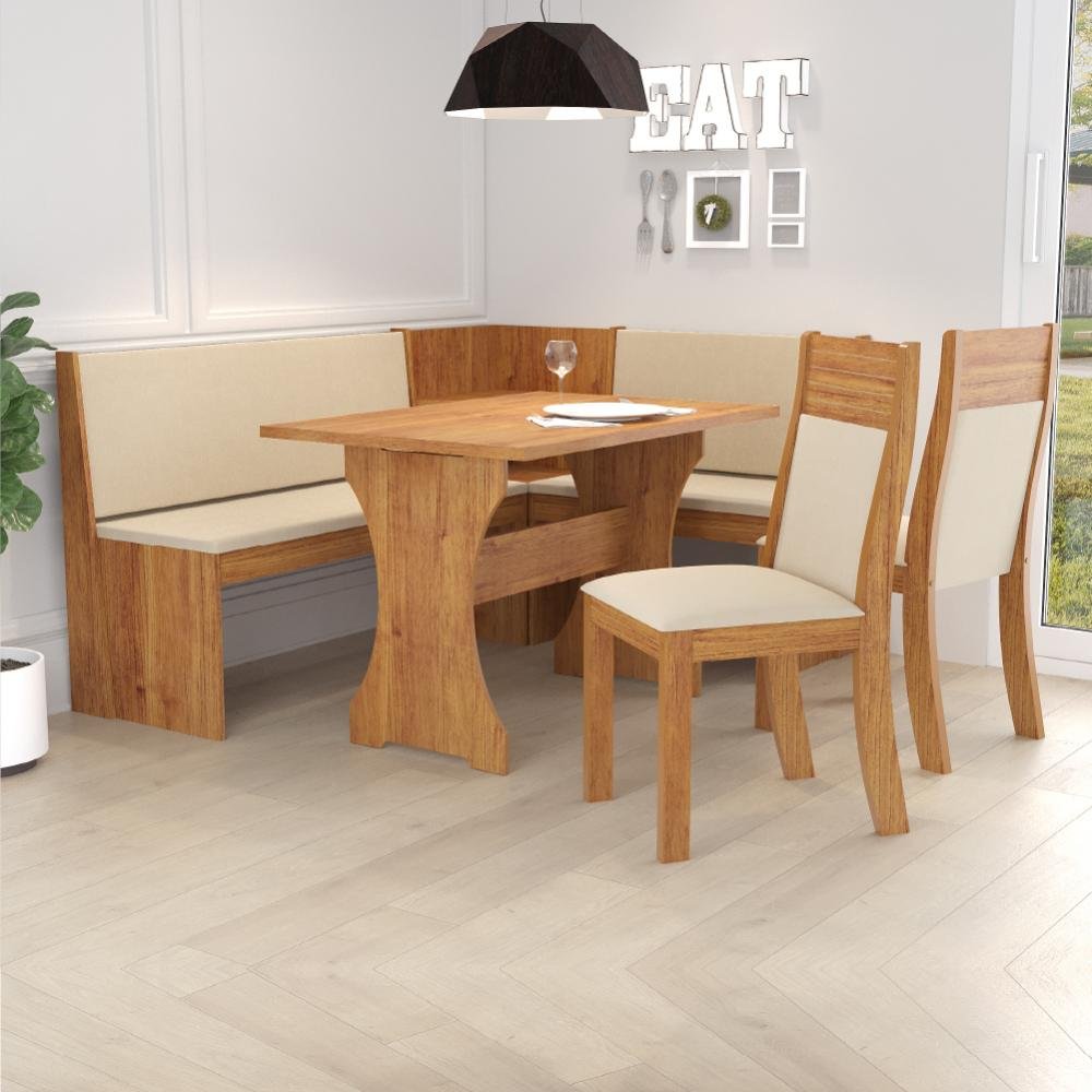 Conjunto de Mesa Canto Alemão Fit com 2 Cadeiras Roma Bege Suede / Mel ...